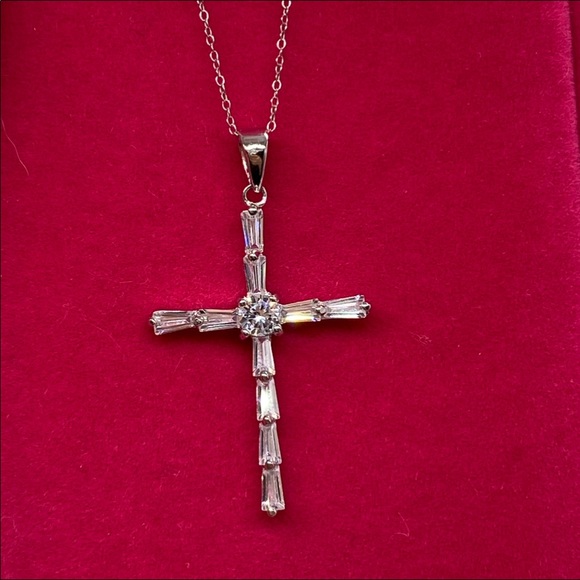 Jewelry | 14k White Gold Lab 2ct Diamond Cross Necklace | Poshmark